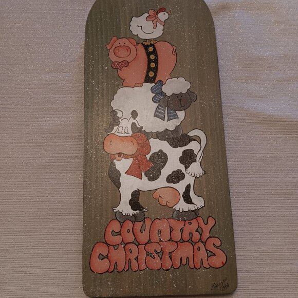 Hand Crafted | Art | Vintage Country Christmas Farm Animals Cow Pig ...
